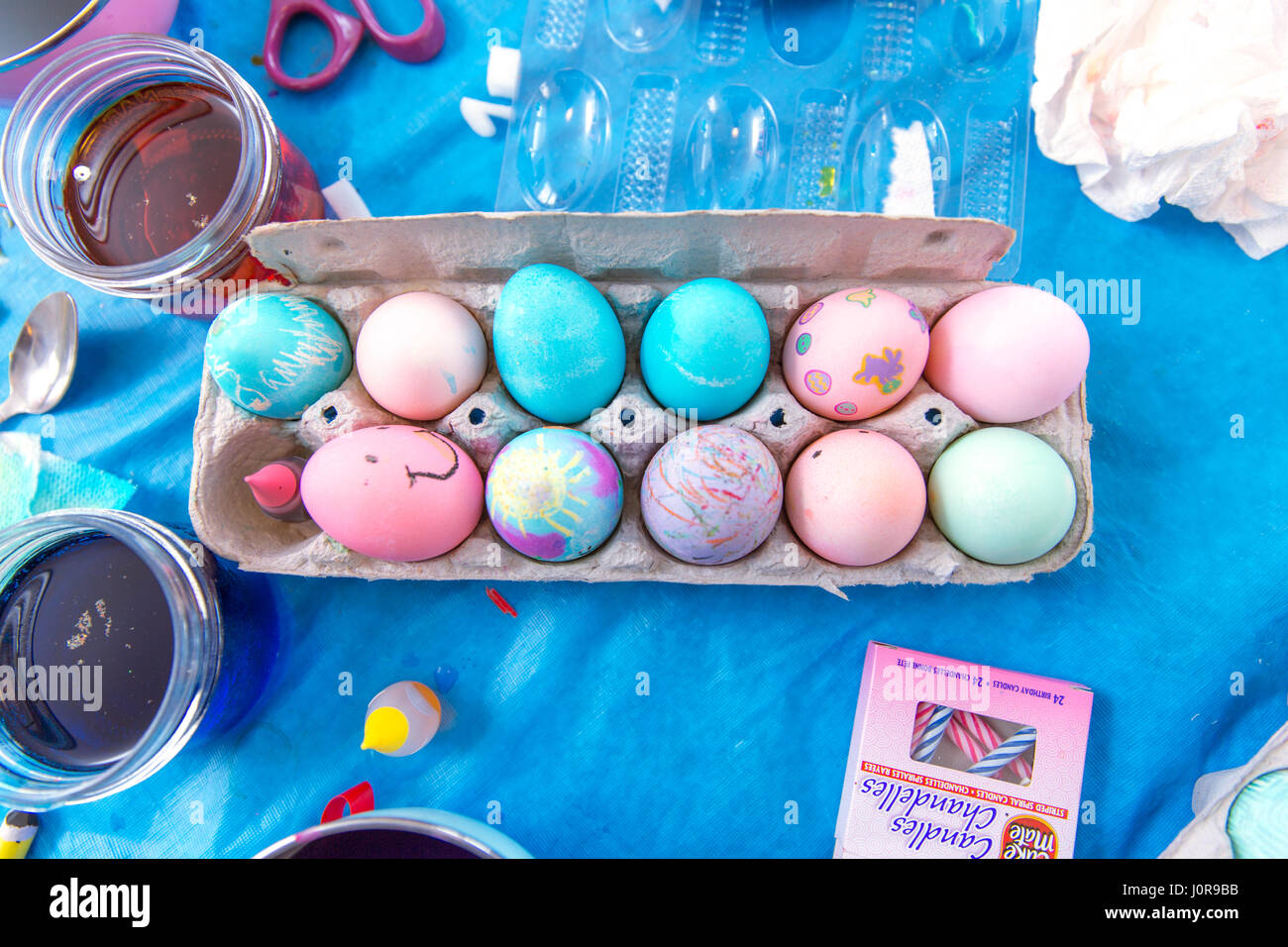 VARIETY OF DIFFERENT COLOUR EASTER EGGS AND EASTER EGG MAKING TOOLS ...