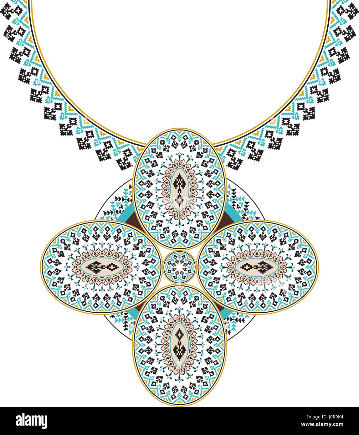 Vector aztec necklace Embroidery for fashion women. Pixel tribal ...