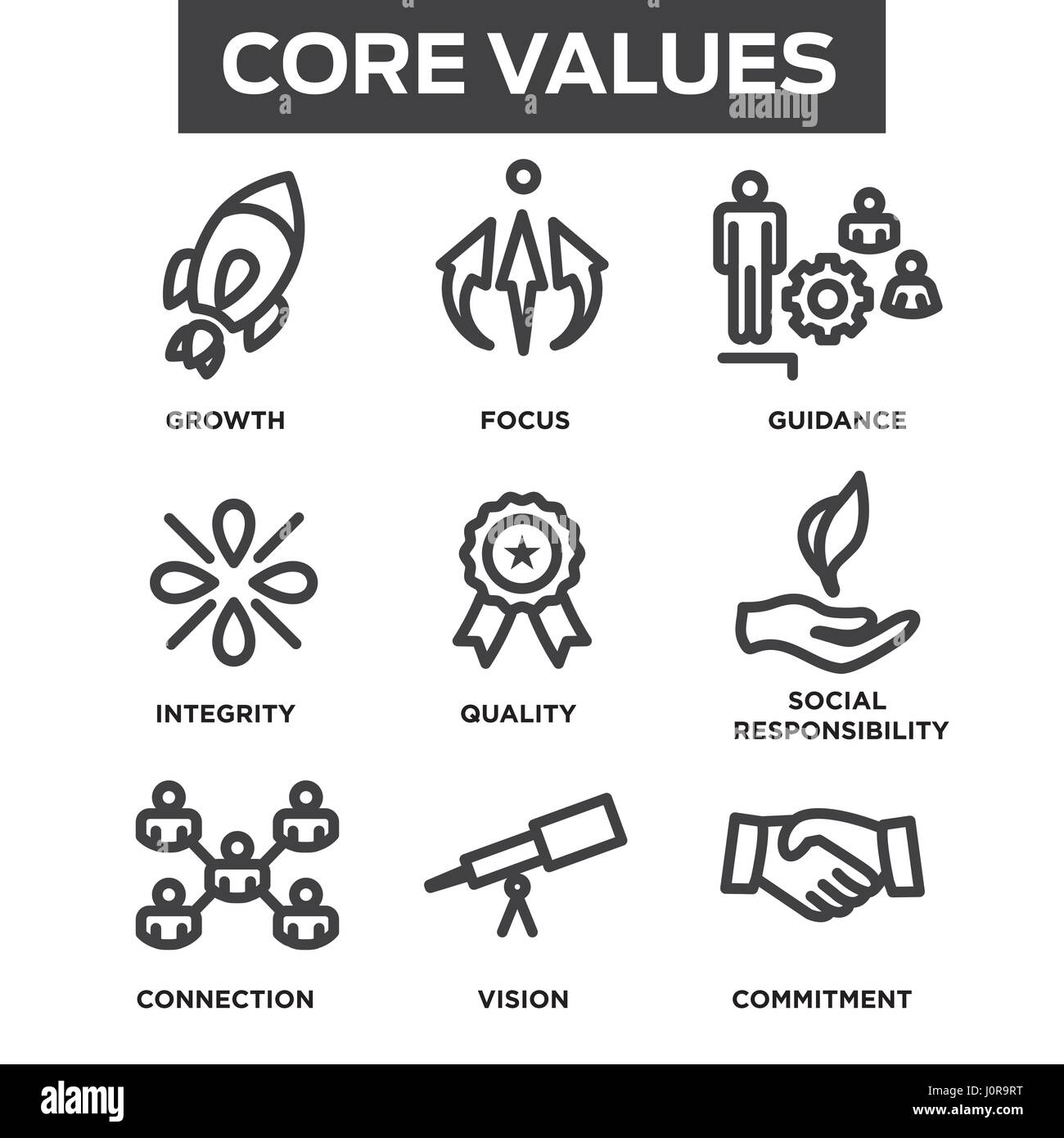 Company Core Values Outline Icons for Websites or Infographics Stock ...