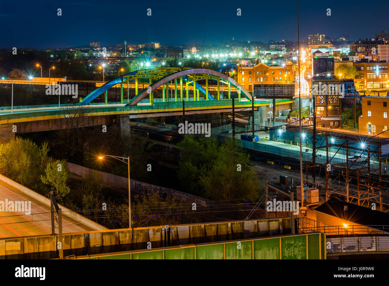 View of bridges at night in Midtown Baltimore, Maryland Stock Photo - Alamy