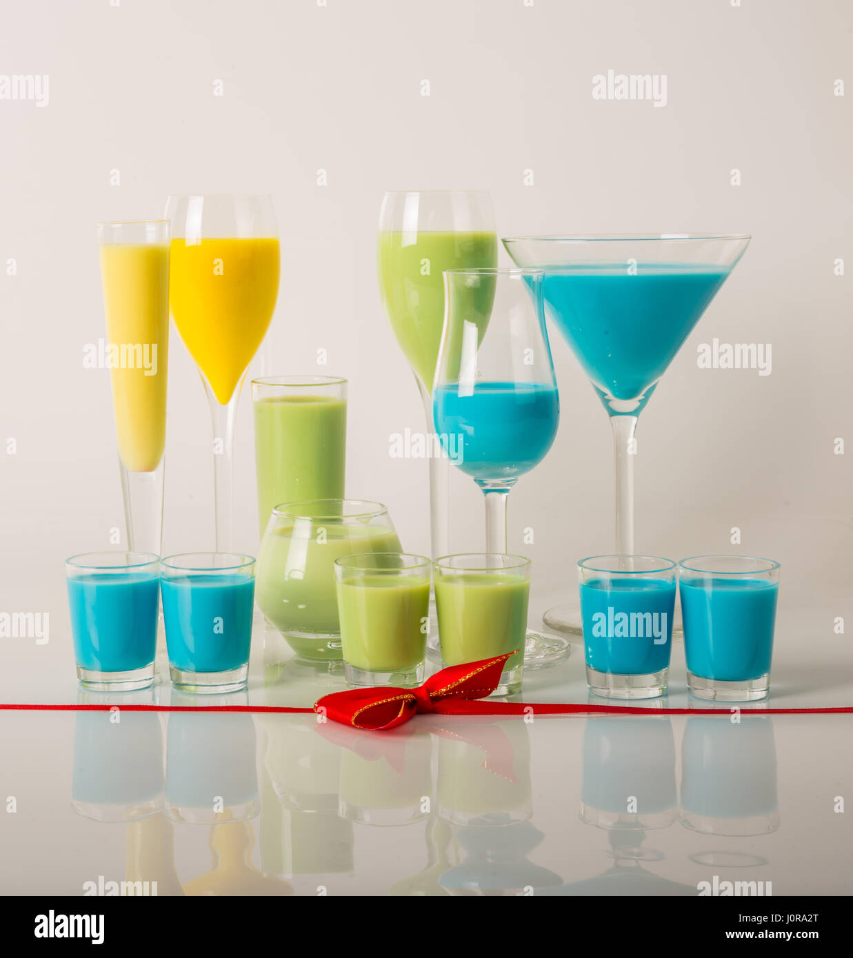 Colorful drinks based on milk liqueurs, unique pastel colors of drinks ...