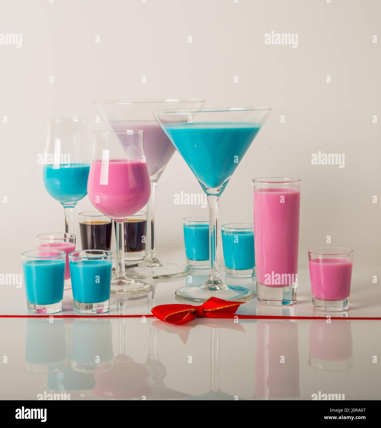 Colorful drinks based on milk liqueurs, unique pastel colors of drinks ...