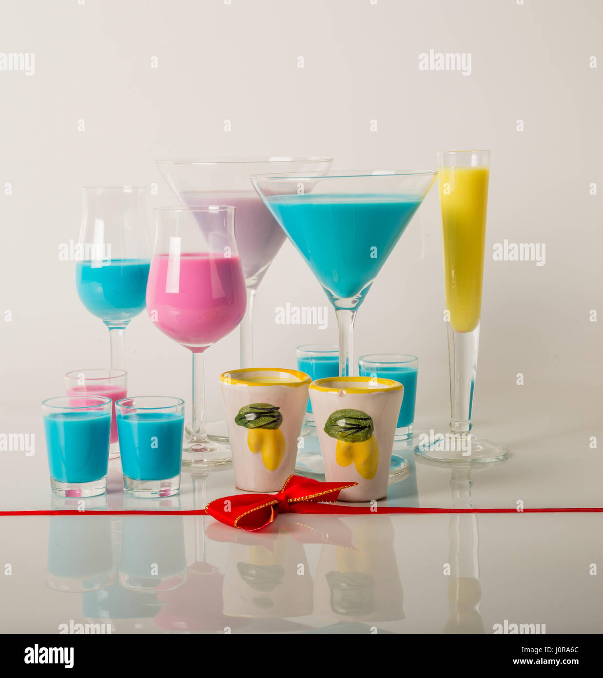 Colorful drinks based on milk liqueurs, unique pastel colors of drinks ...
