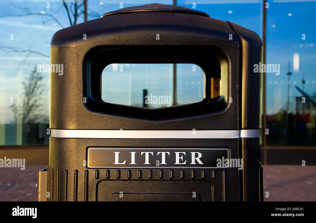 Clean litter bin near modern city office.Litter bin in Uk.Trash can in ...