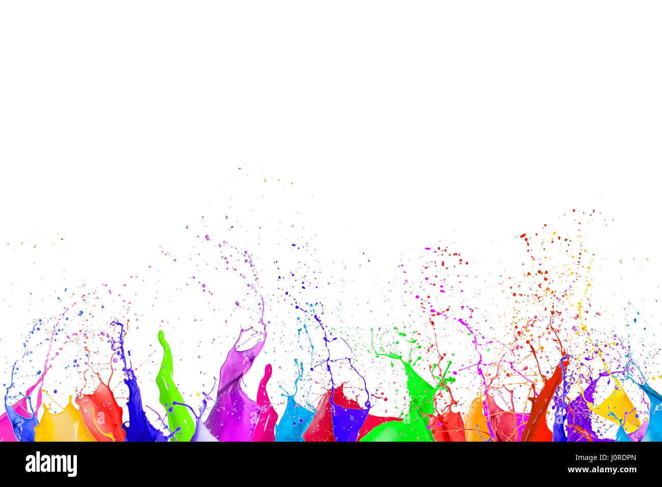 Paint splashes different colours on white background Stock Photo - Alamy