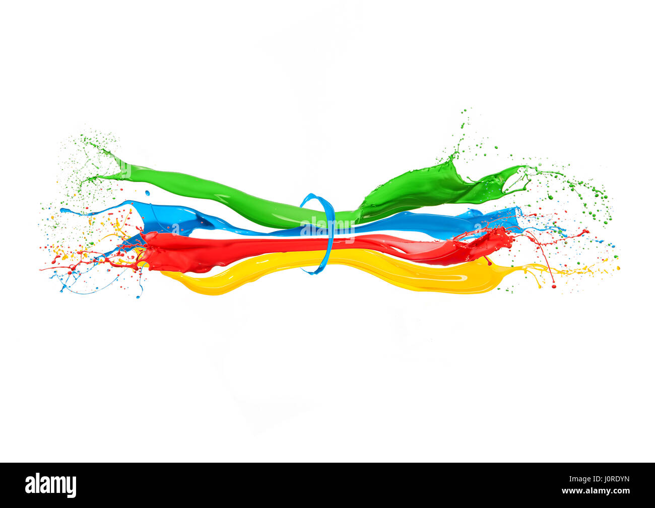 Colourful liquid paint splashes different colors on white background ...