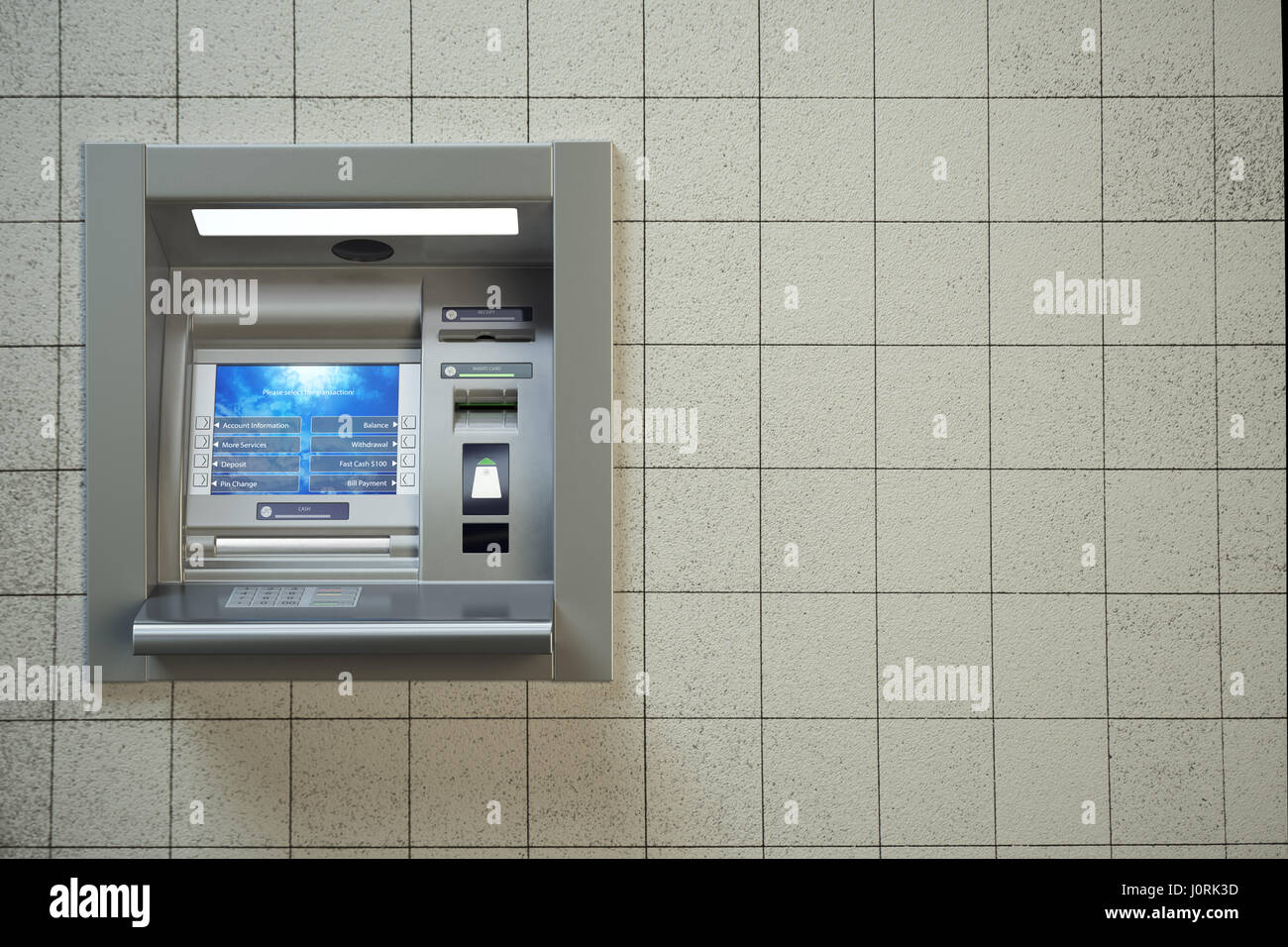 ATM machine. Automated teller bank cash machine on concrete wall. 3d illustration Stock Photo ...