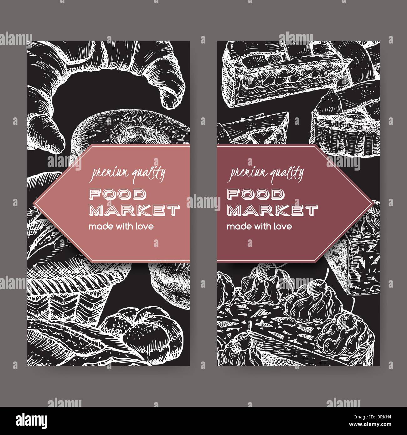 Two food market label templates with bread and pastry Stock Vector ...