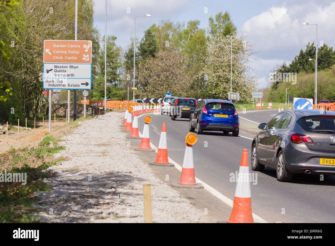 Traffic negotiates the long term safety works on the A483 the main ...