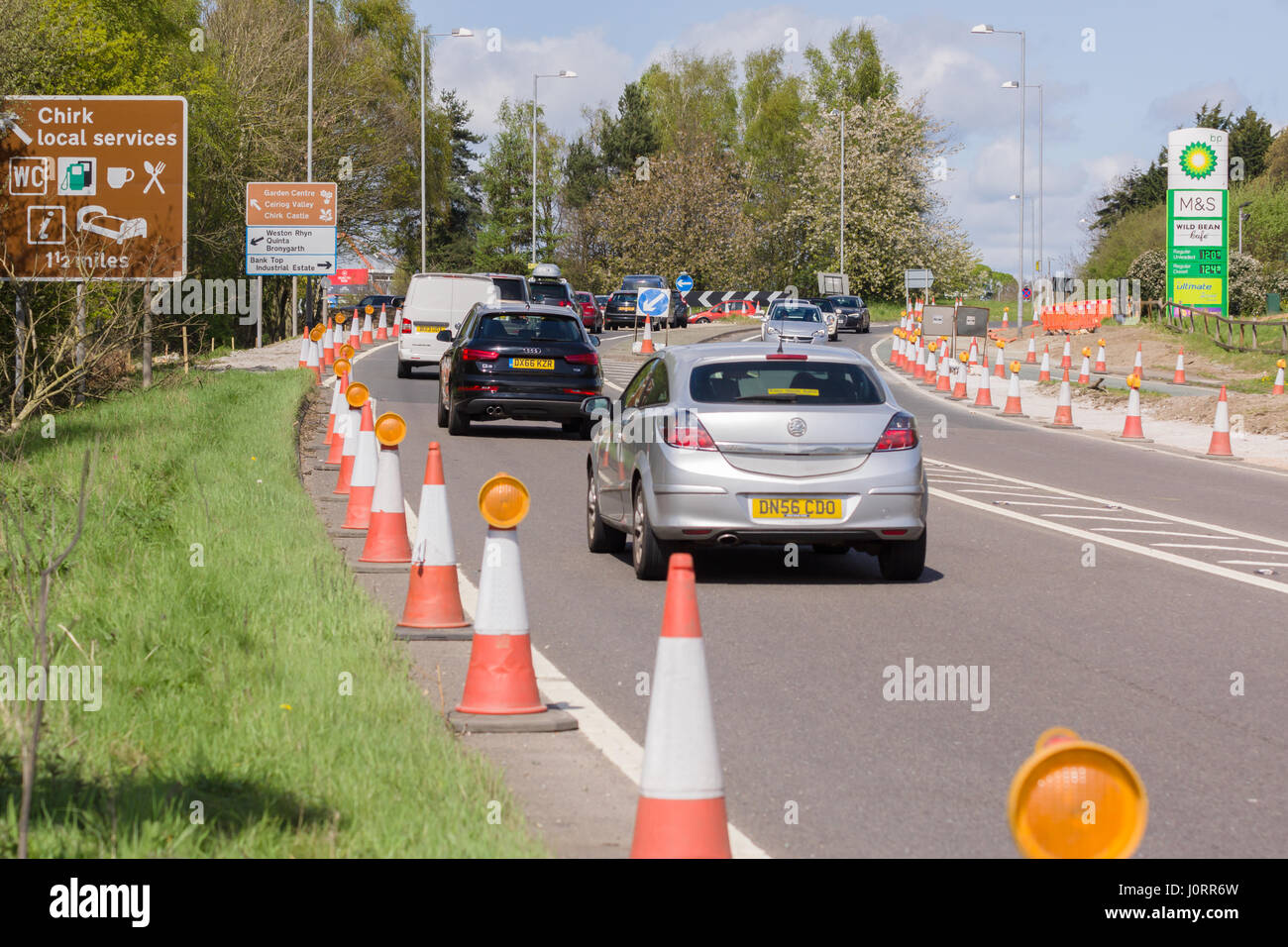 Traffic negotiates the long term safety works on the A483 the main ...