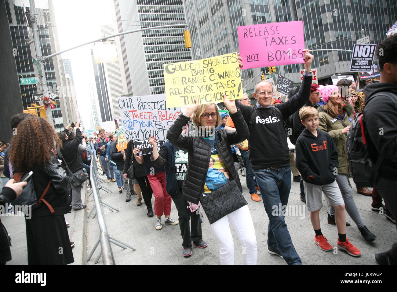 New York, US. - 15th. Apr, 2017 – Protesters in 150 US cities marched ...