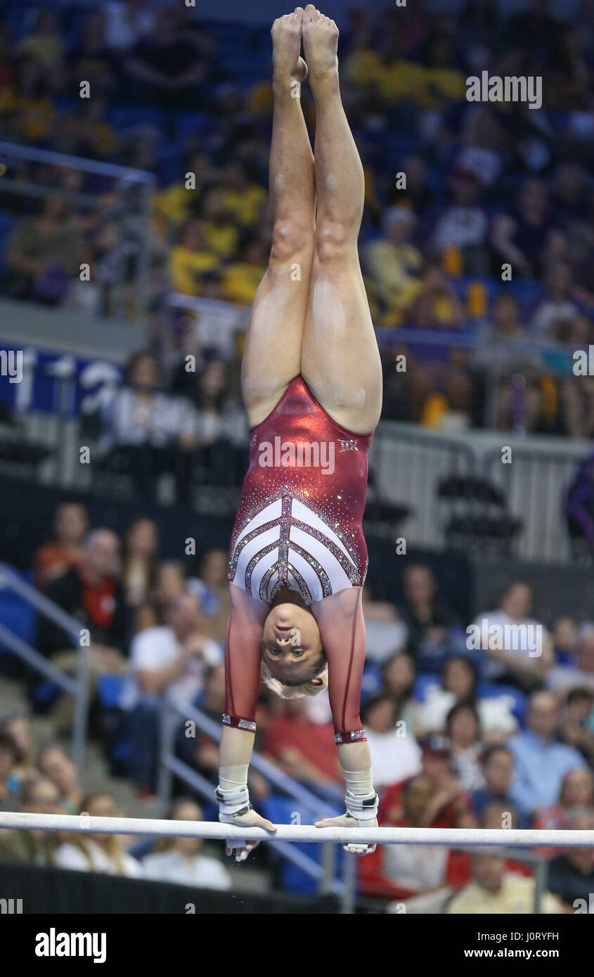 St. 15th Apr, 2017. Oklahoma's McKenzie Wofford does a handstand on the ...