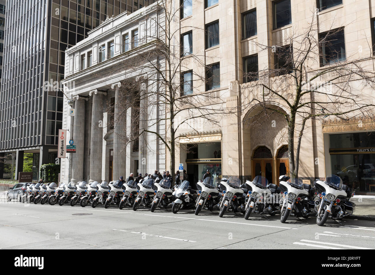 Seattle, Washington, USA. 15th April, 2017. Row of Seattle police ... Seattle, Washington, USA. 15th April, 2017. Row of Seattle police ...