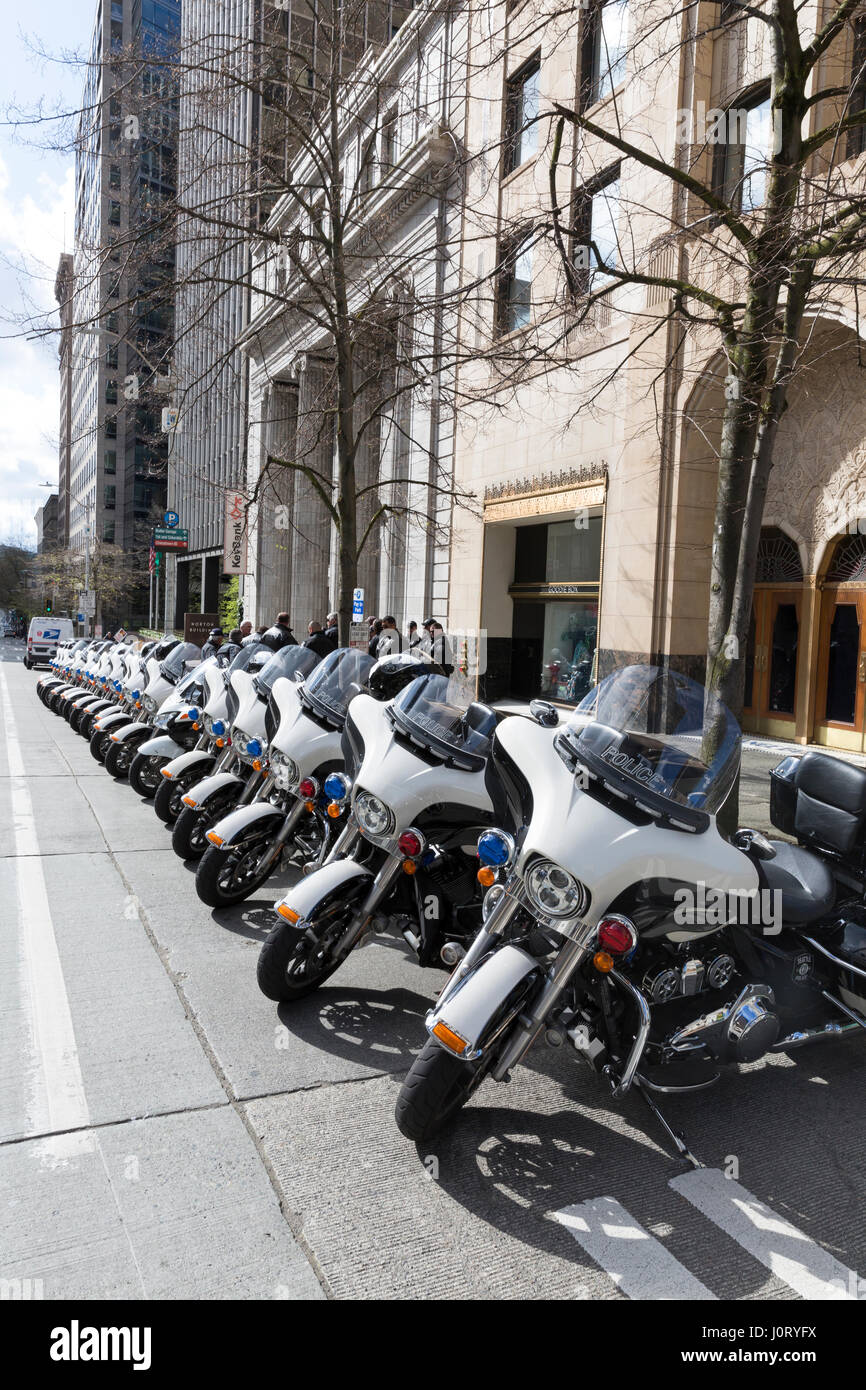 Seattle, Washington, USA. 15th April, 2017. Row of Seattle police ... Seattle, Washington, USA. 15th April, 2017. Row of Seattle police ...