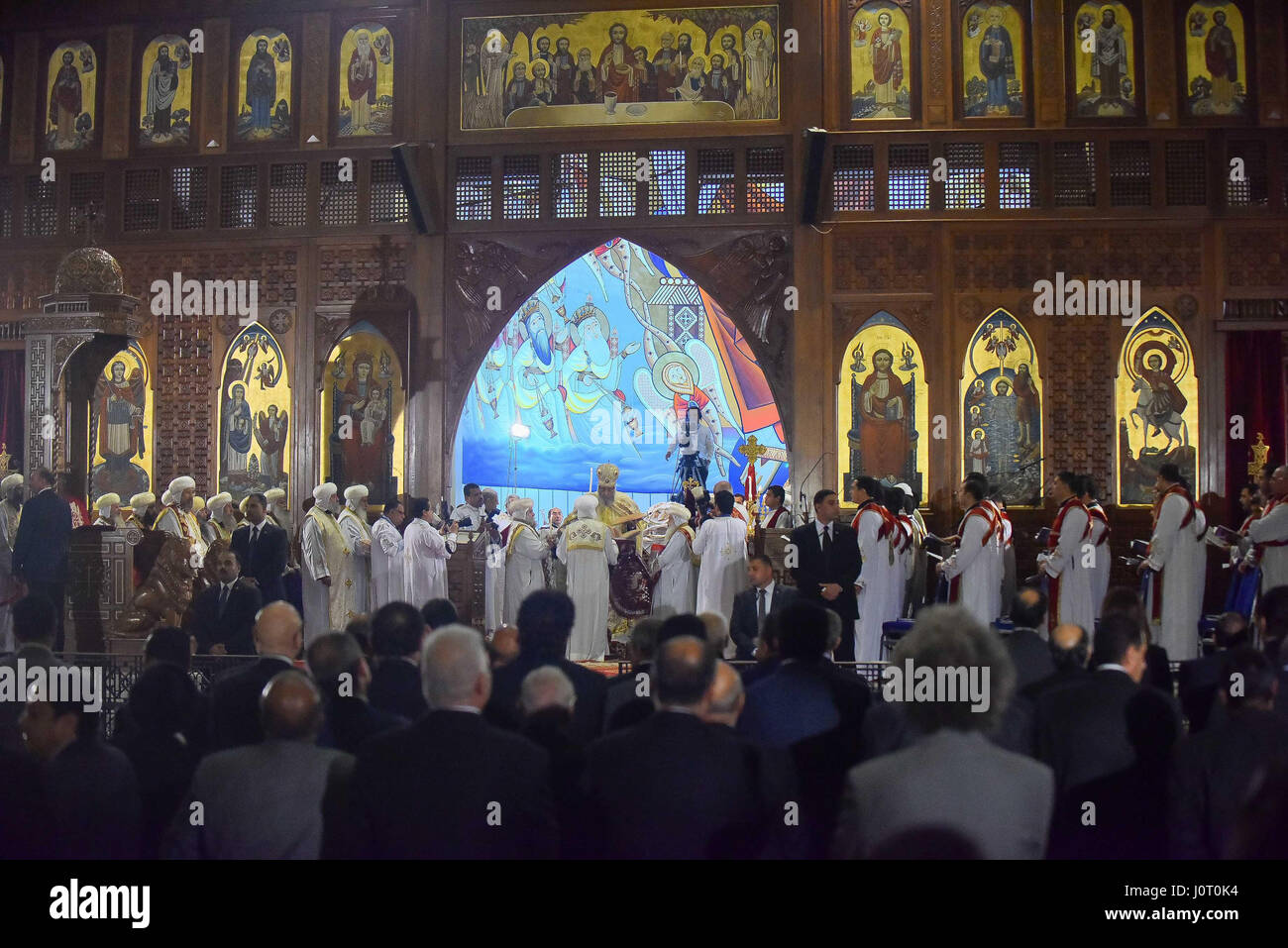 Cairo, Egypt. 15th Apr, 2017. Pope Tawadros II leads an Easter Eve mass ...