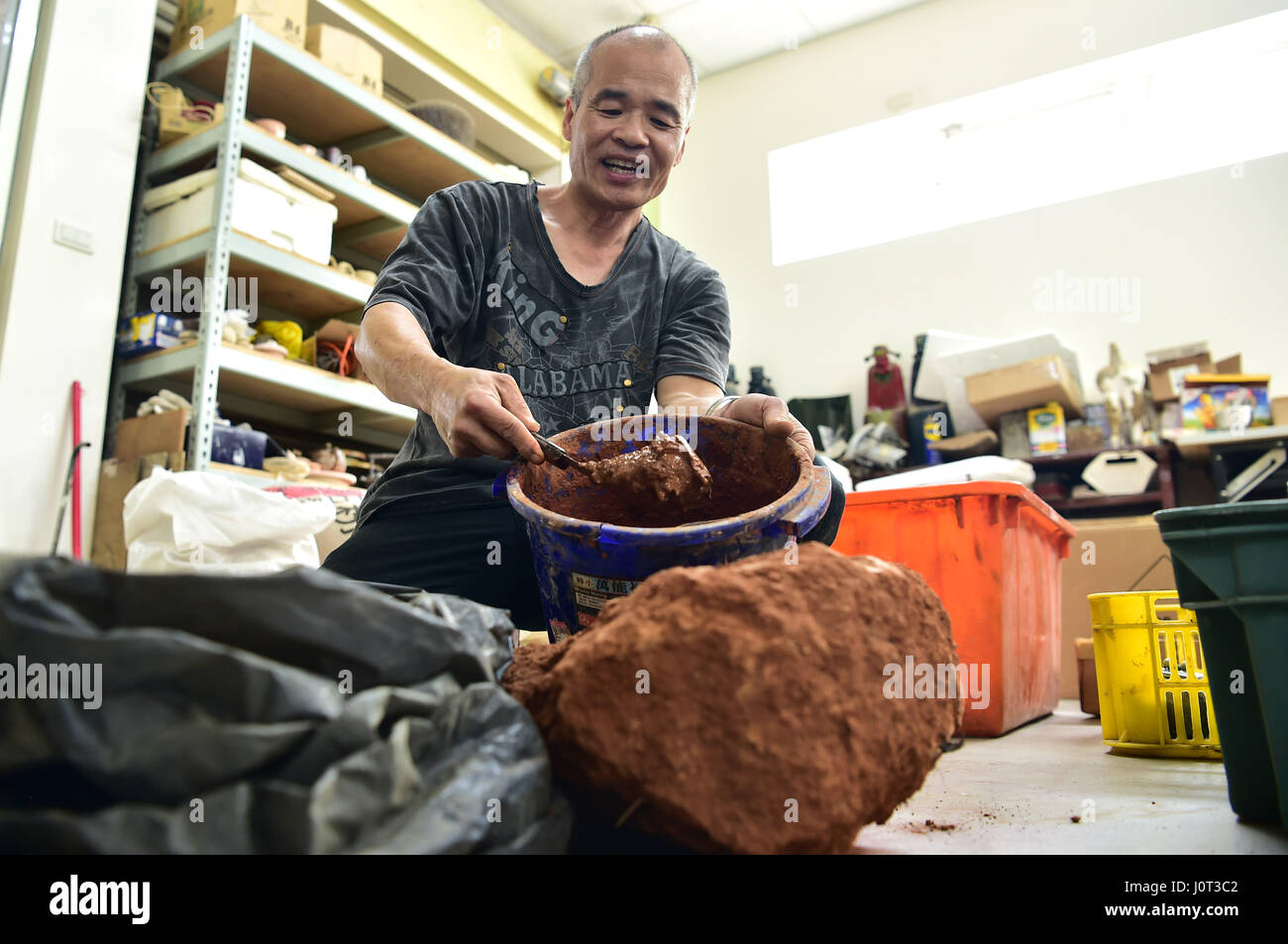 Taipei. 16th Apr, 2017. Ceramist Chen Chin Wang works at his studio in ...