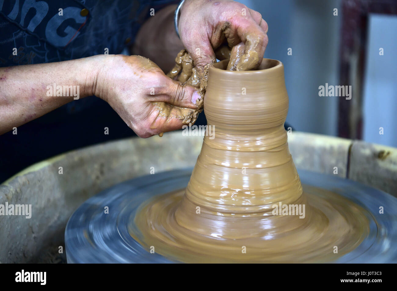 Taipei. 16th Apr, 2017. Ceramist Chen Chin Wang makes ceramics at his ...