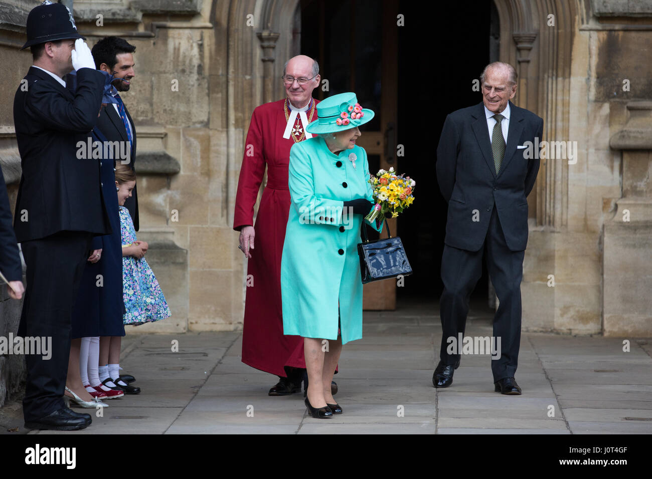 Windsor, UK. 16th April, 2017. The Queen, accompanied by the Duke of ...