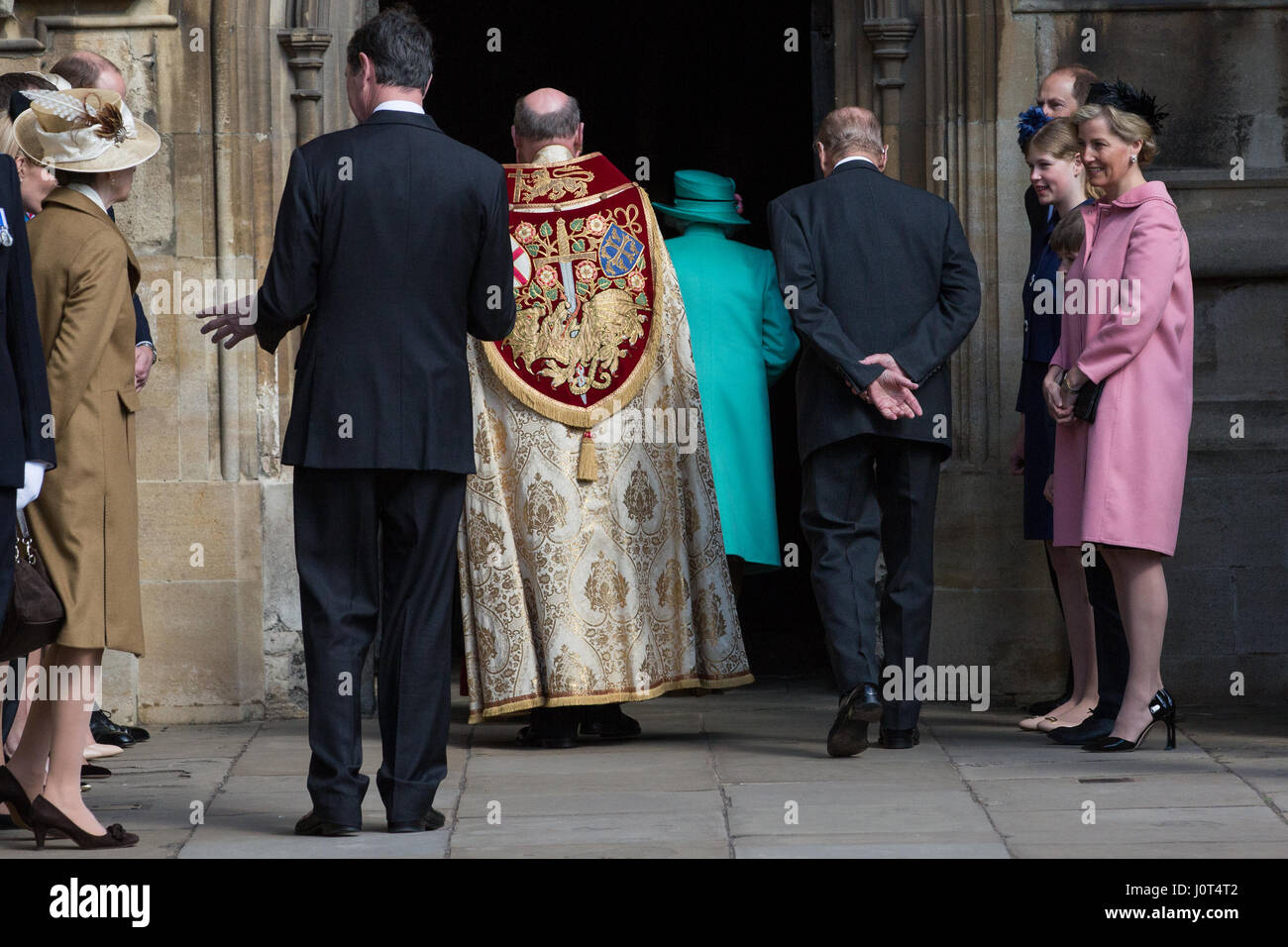 Windsor, UK. 16th April, 2017. Members of the Royal Family follow the ...