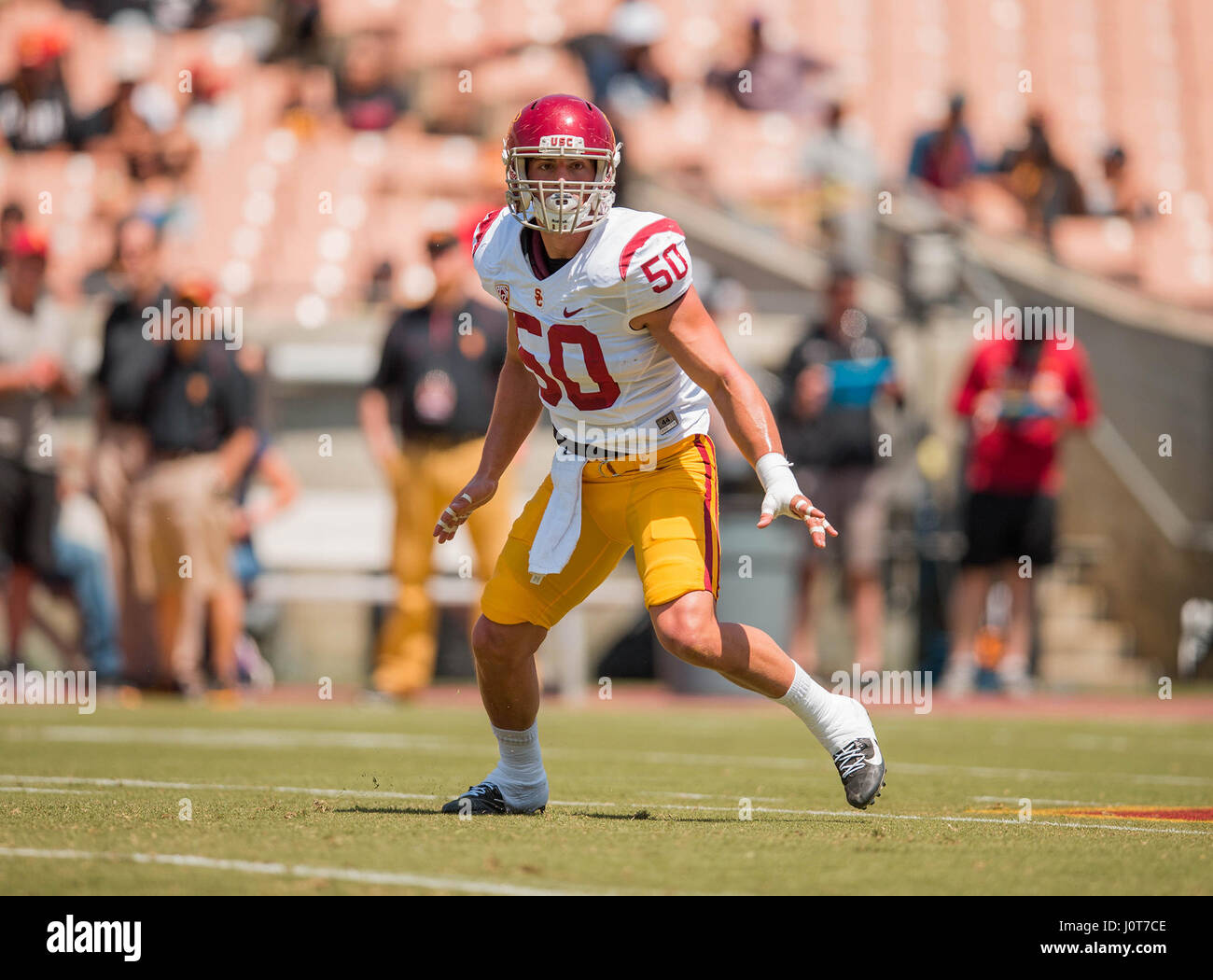 Los Angeles, CA, USA. 15th Apr, 2017. USC linebacker (50) Grant Moore ...