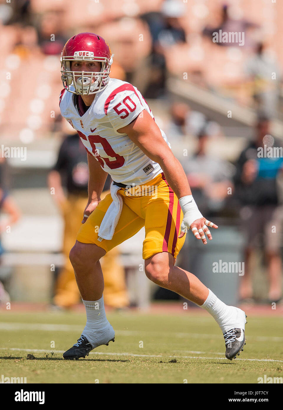 Los Angeles, CA, USA. 15th Apr, 2017. USC linebacker (50) Grant Moore ...