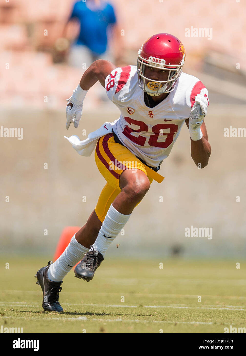 Los Angeles, CA, USA. 15th Apr, 2017. USC safety (28) C.J. Pollard ...