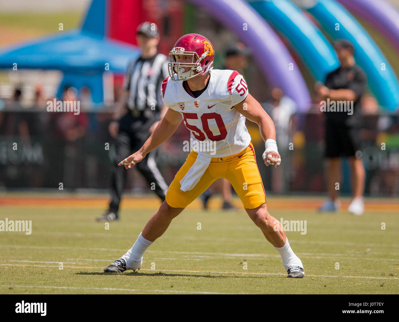 Los Angeles, CA, USA. 15th Apr, 2017. USC linebacker (50) Grant Moore ...