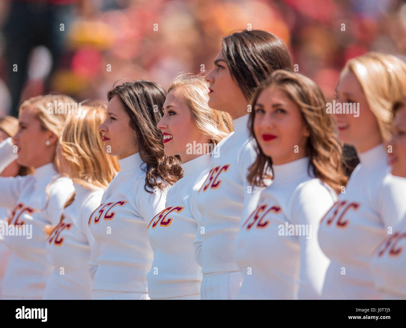 Los Angeles, CA, USA. 15th Apr, 2017. USC song girls stand on the ...