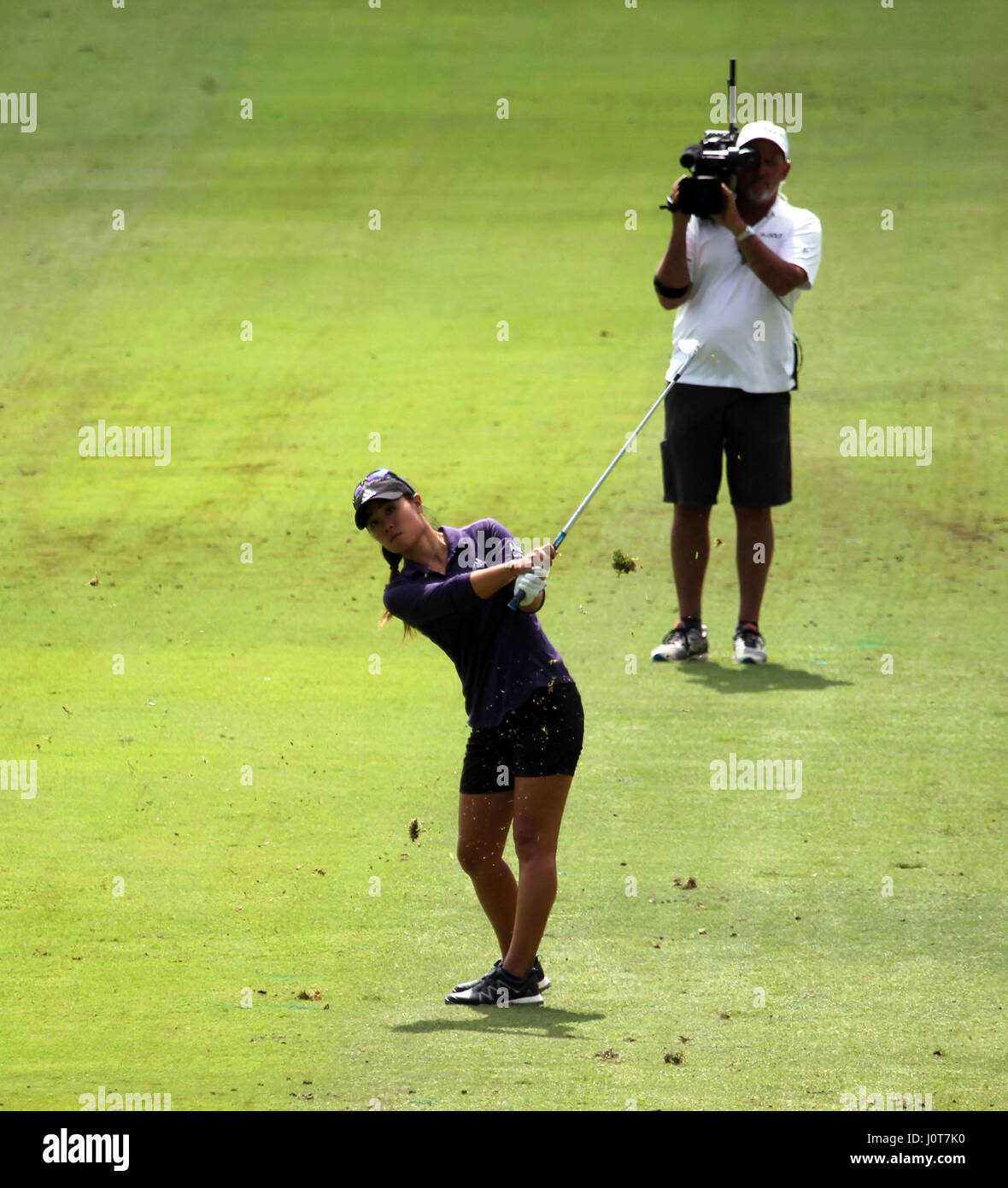 April 15, 2017 - Danielle Kang hits her approach to the 14th during ...