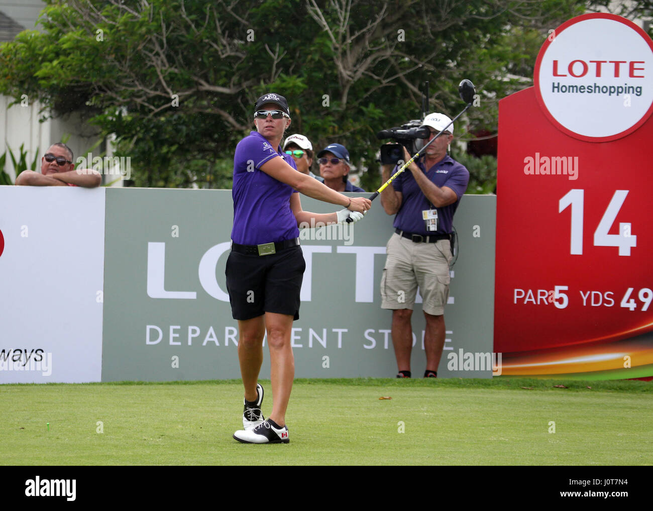 April 15, 2017 - Alena Sharp tees off on the 14th hole during action at ...