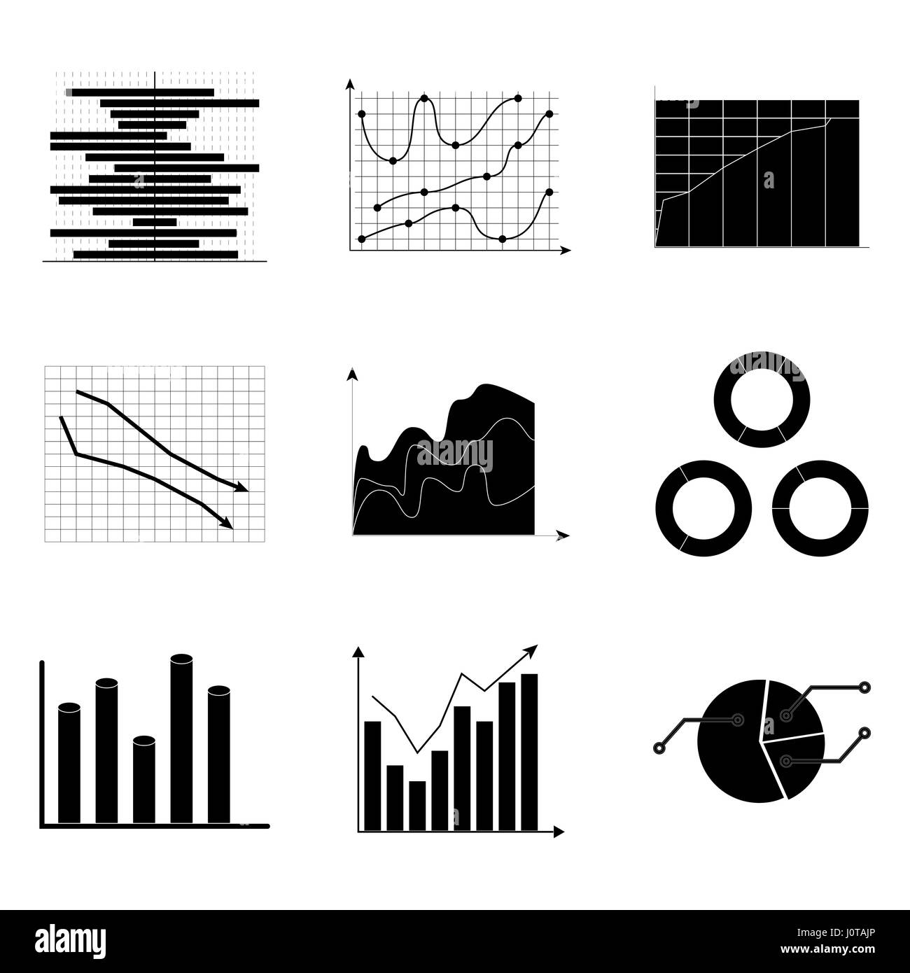 Black white charts set for economy and analytics, vector illustration ...