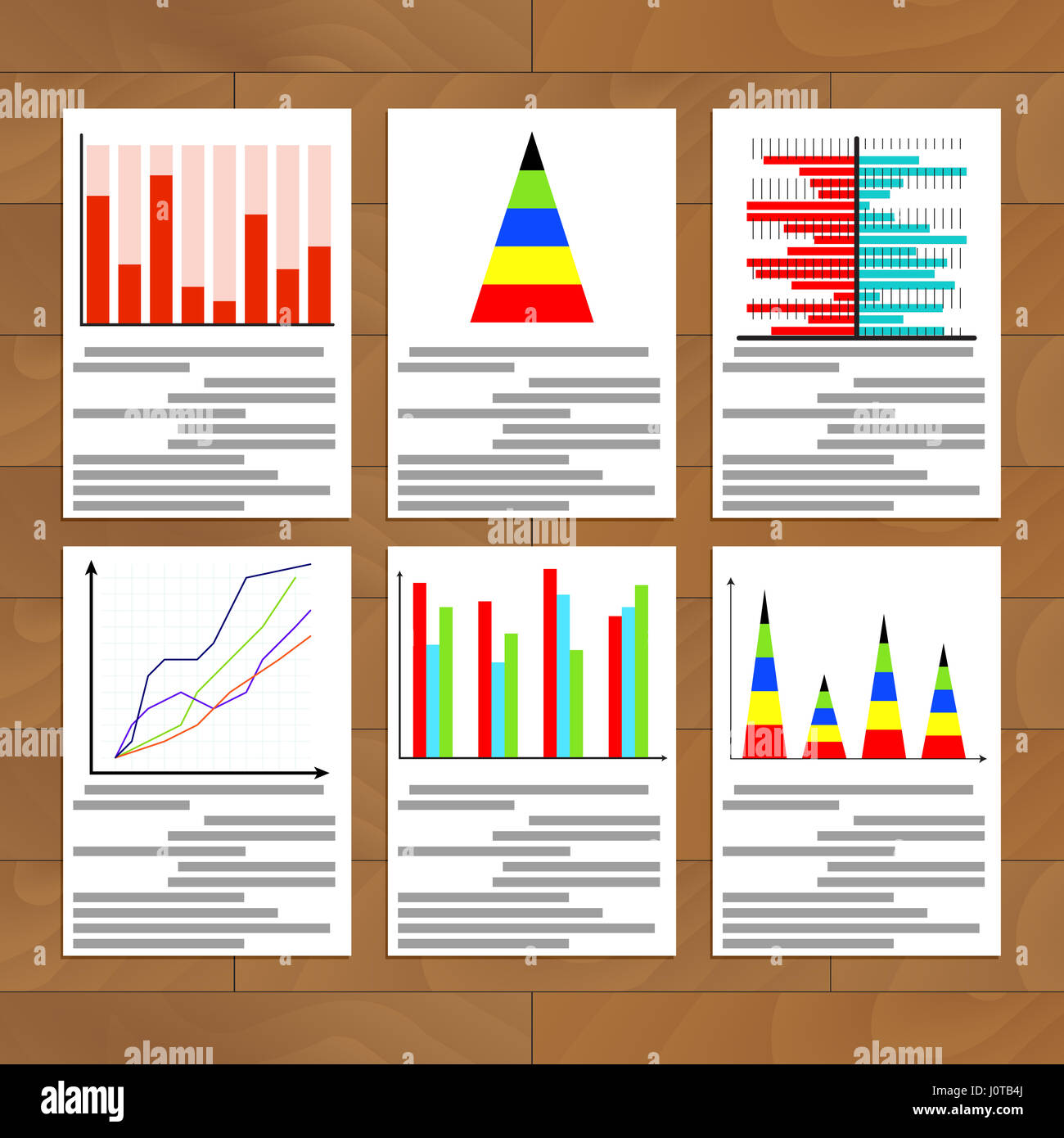 Financial paper on wooden table. Statistics finance economy, vector ...