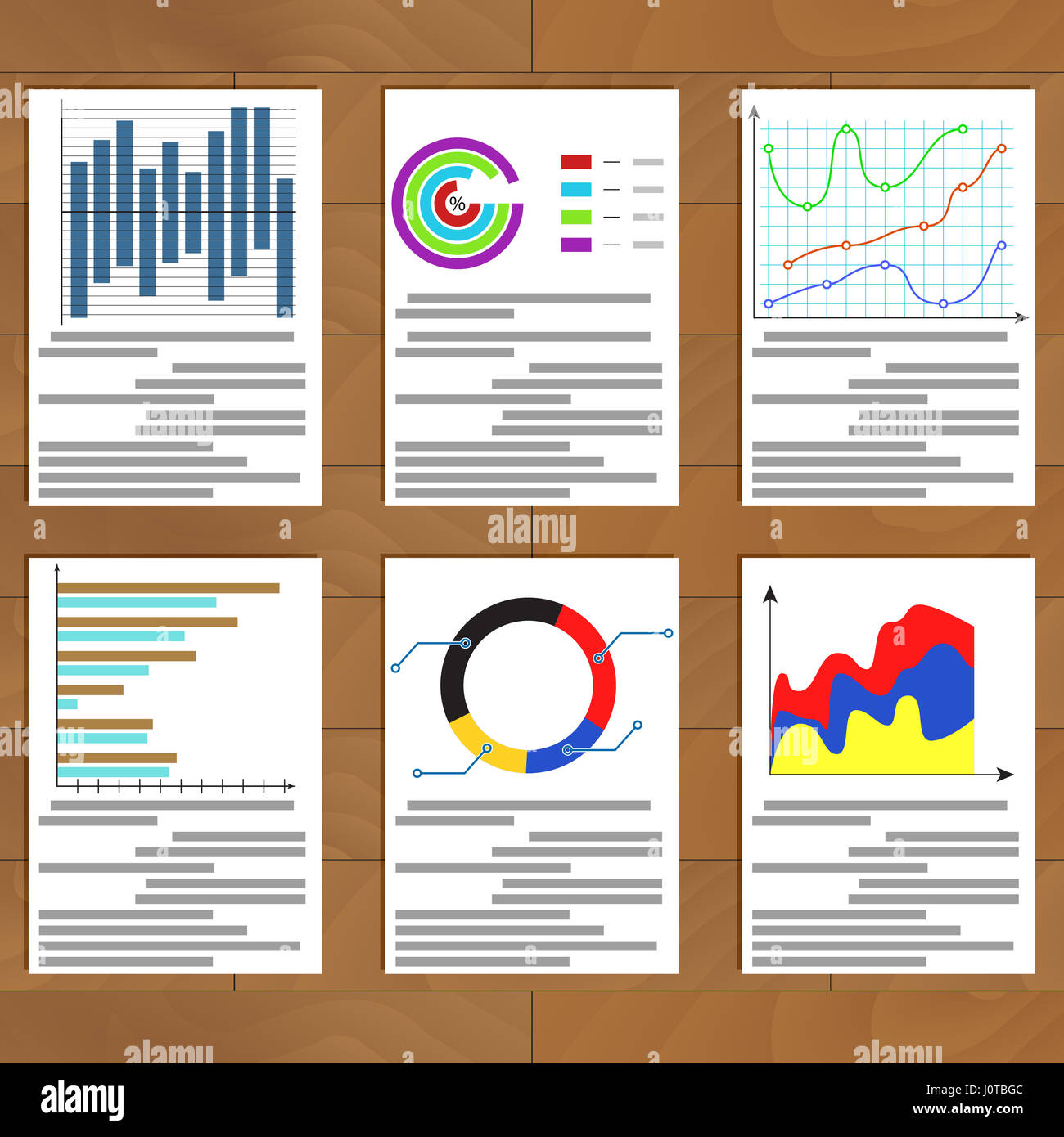 Set of charts document. Economic statistics and development graph ...
