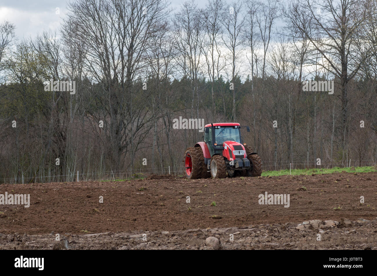 The tractor working on the large field Stock Photo - Alamy