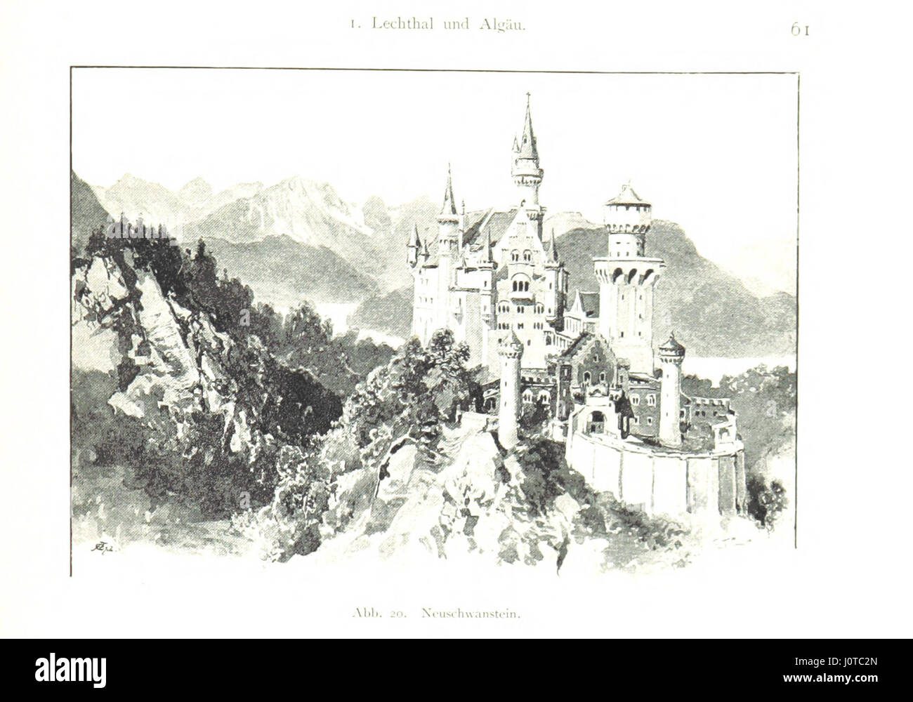 This illustrated work showcases scenes from the Alps, depicting the ...