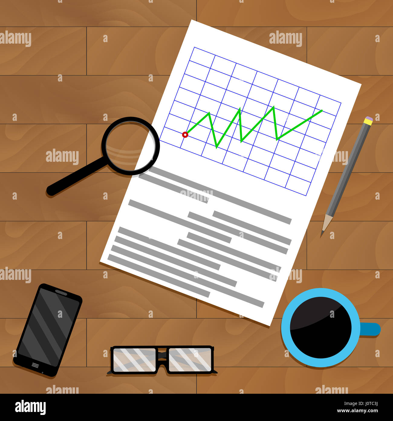Analytics with magnifying glass. Report result infochart and diagram ...
