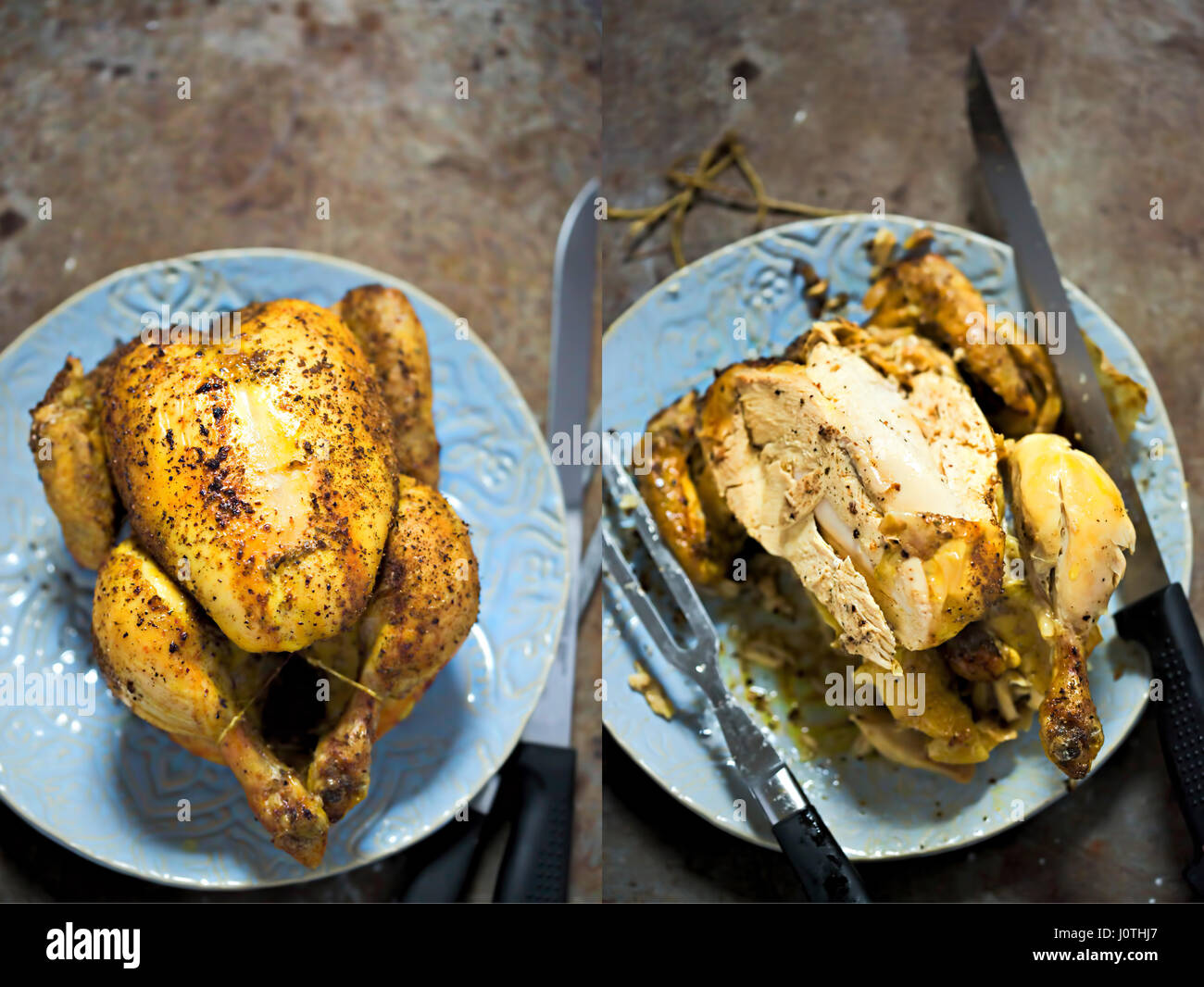 Roasted chicken plate hi-res stock photography and images - Alamy