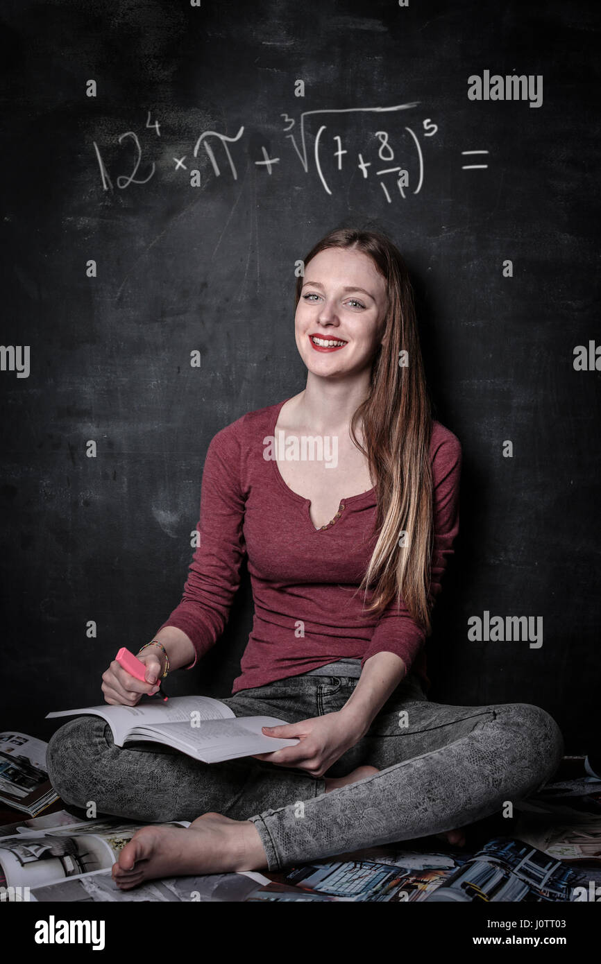 Girl school maths blackboard hi-res stock photography and images - Alamy