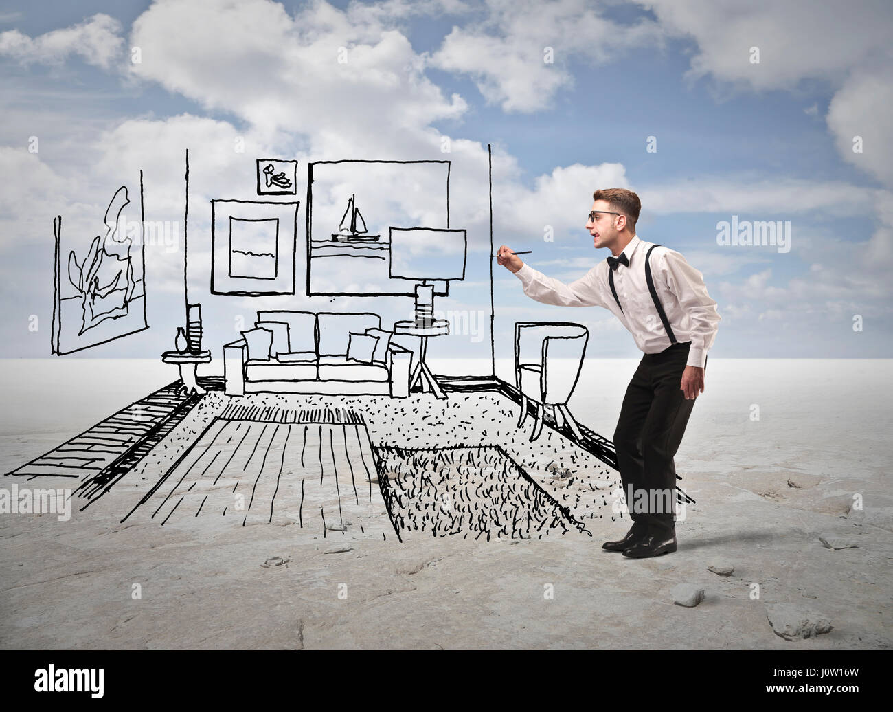 Businessman designing room Stock Photo - Alamy