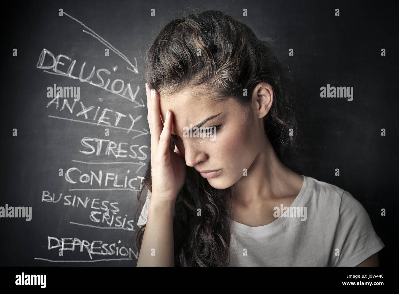 Stressed woman with problems Stock Photo - Alamy