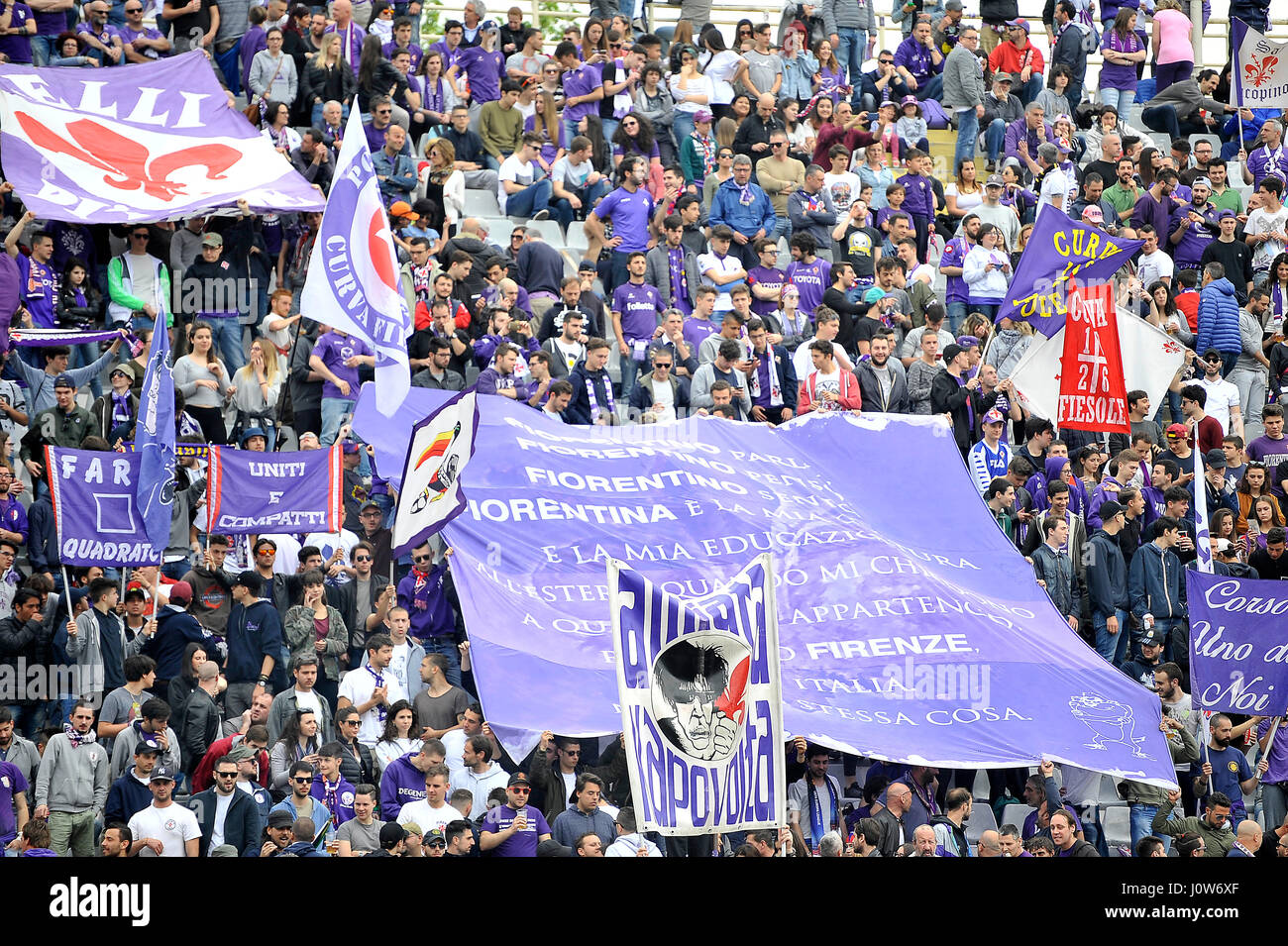 Florence, Italy. 15th Apr, 2017. A.c.f Fiorentina's fans cheer for ...