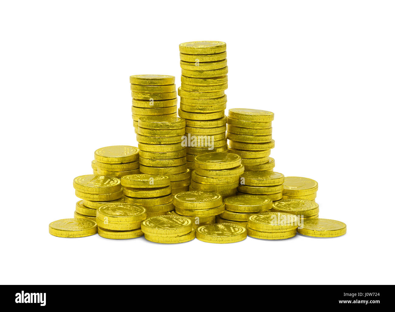 Stack of Chocolate Gold Candy Coins Isolated on White Background Stock ...