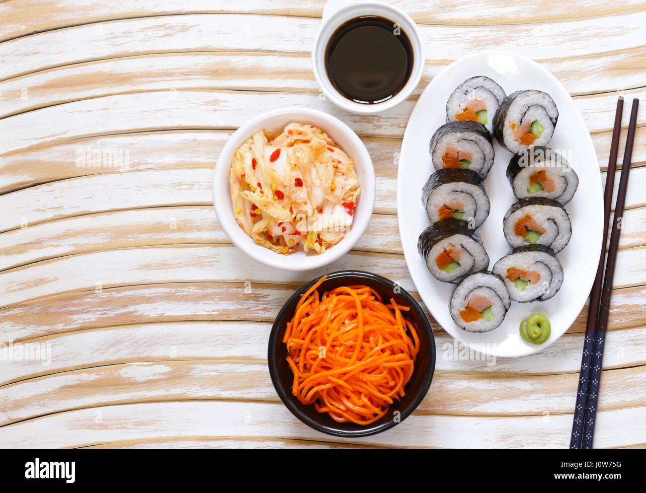 Korean rolls kimpab with soy sauce - Asian food Stock Photo - Alamy