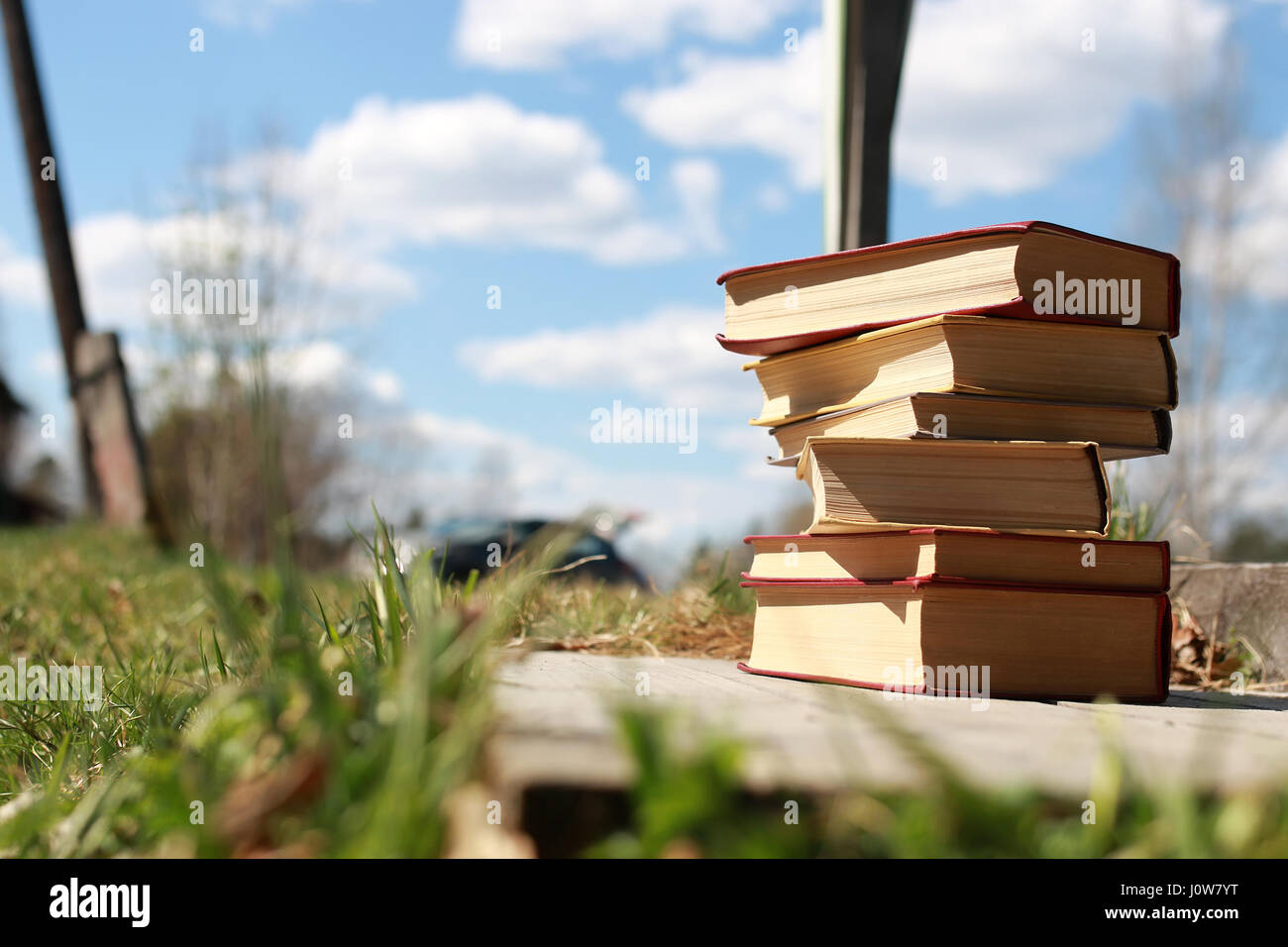 books standing on a table Stock Photo - Alamy
