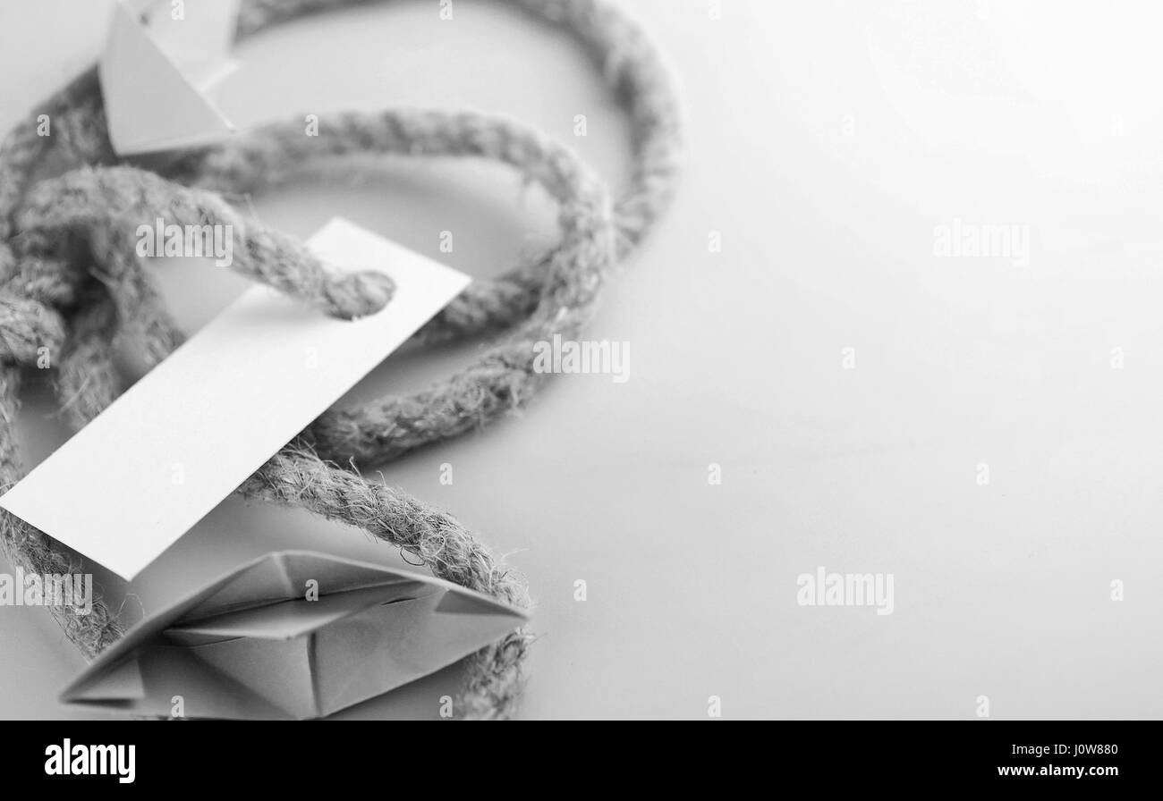 monochrome photo sticker with thick braided rope and ship paper Stock ...