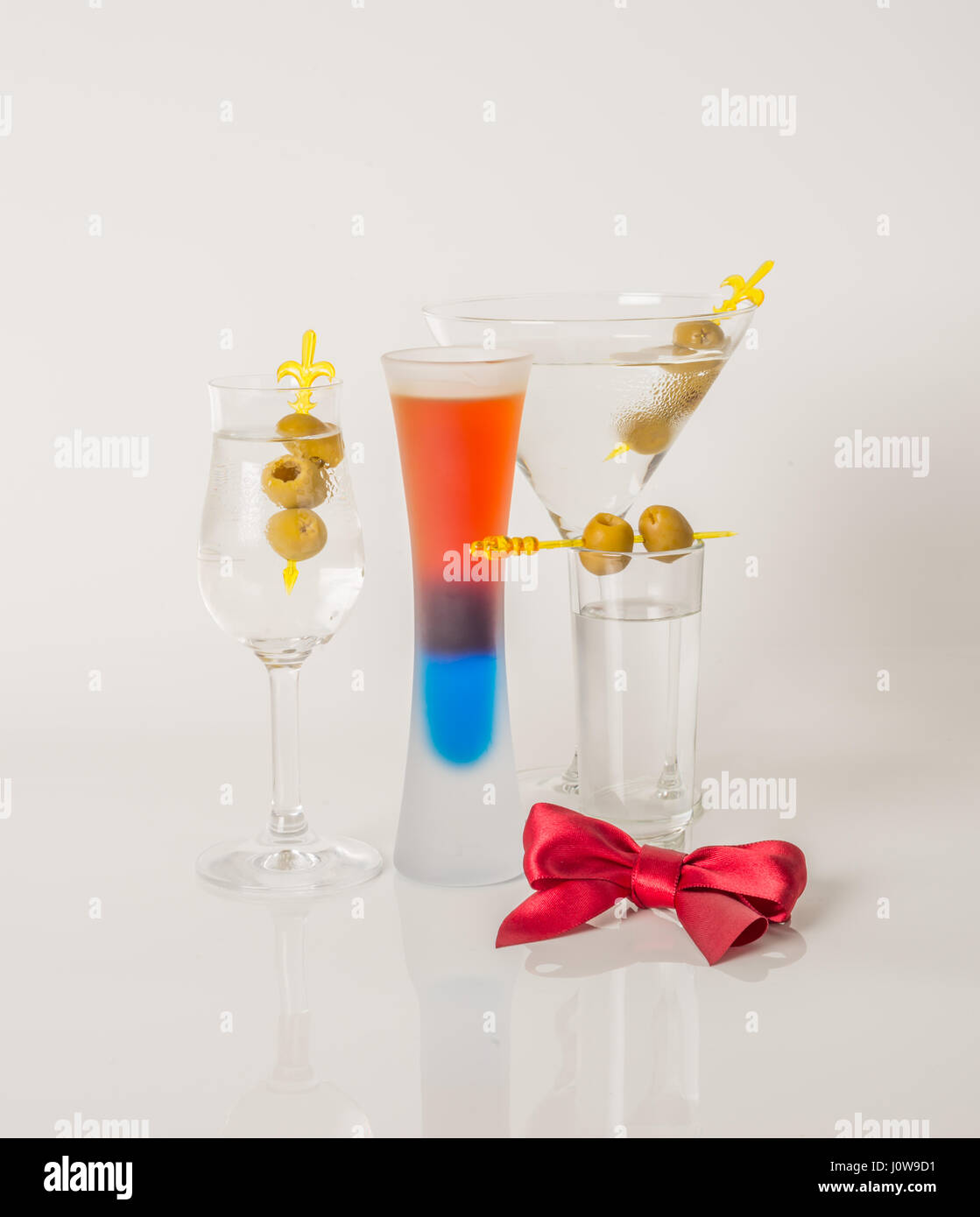 Colorful set of drinks, color drink decorated with fruit, sunglasses ...