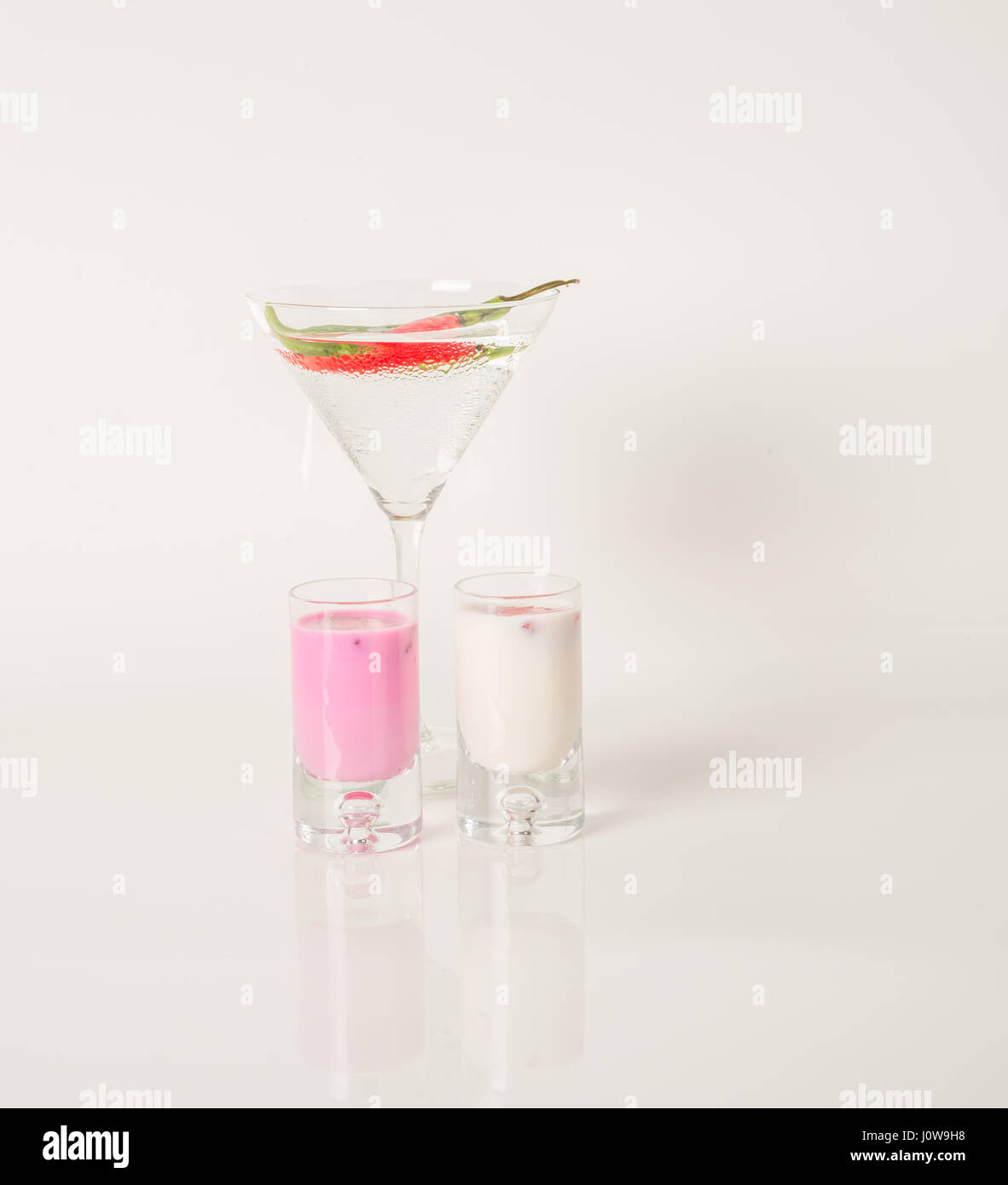 Colorful set of drinks, color drink decorated with pepper, color shots ...