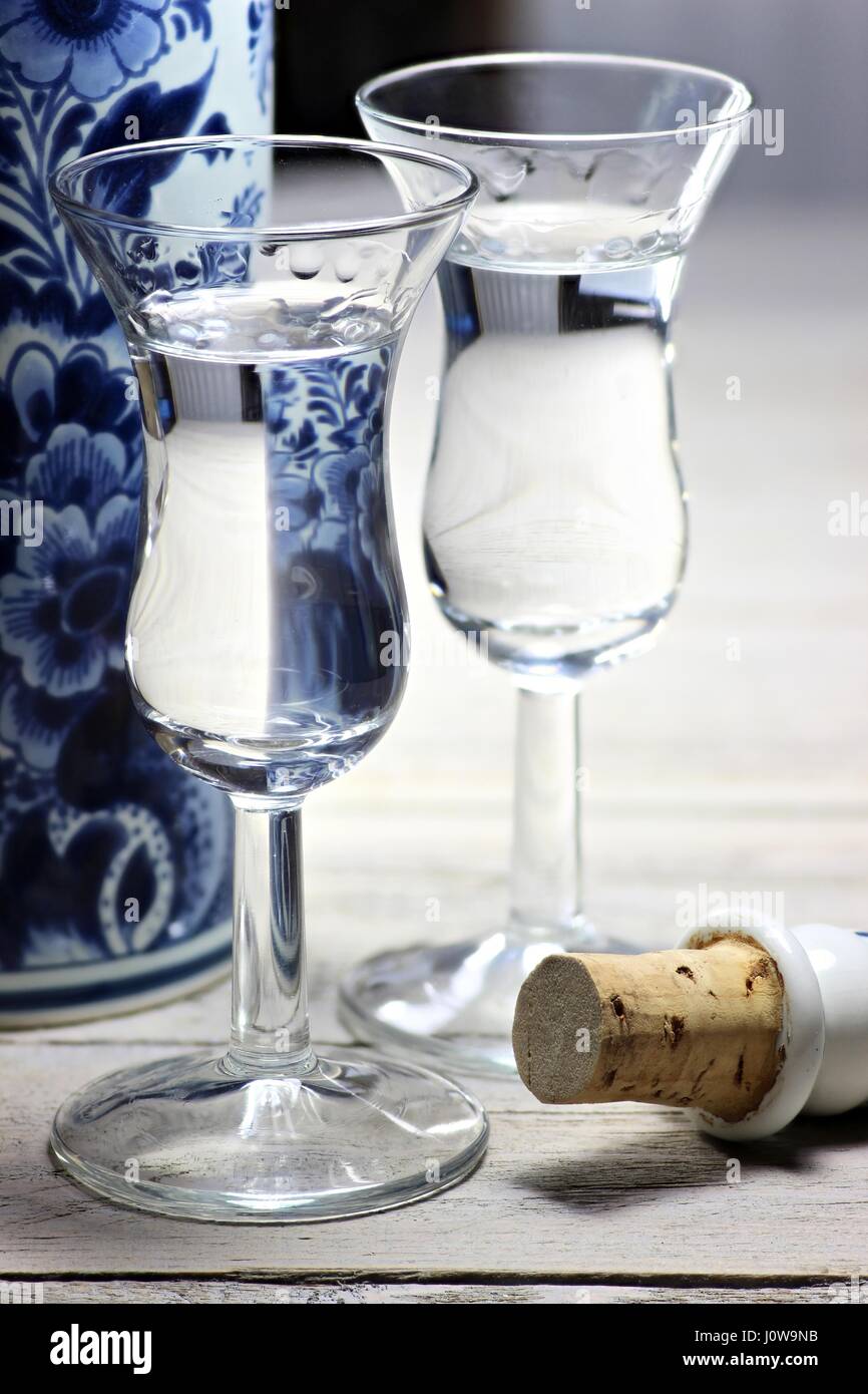 Dutch Genever traditionally served in tulip-shaped glasses Stock Photo ...