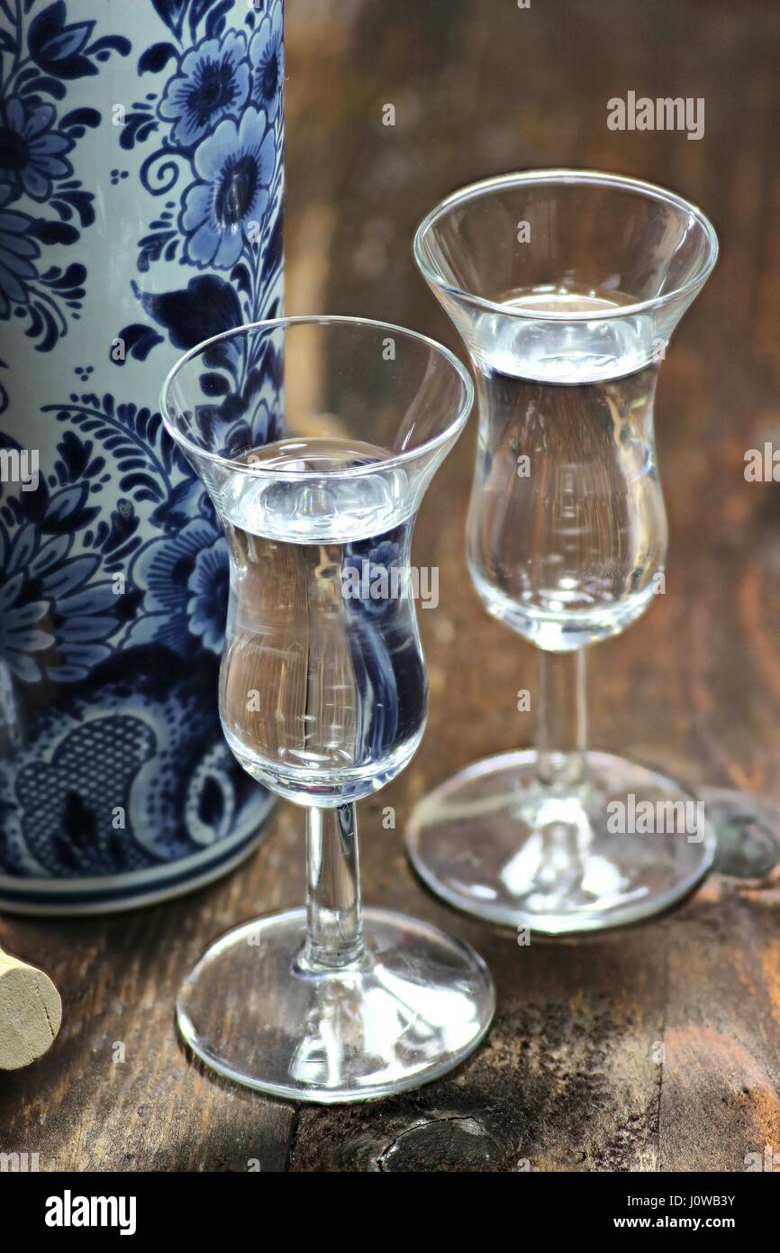 Dutch Genever traditionally served in tulip-shaped glasses Stock Photo ...