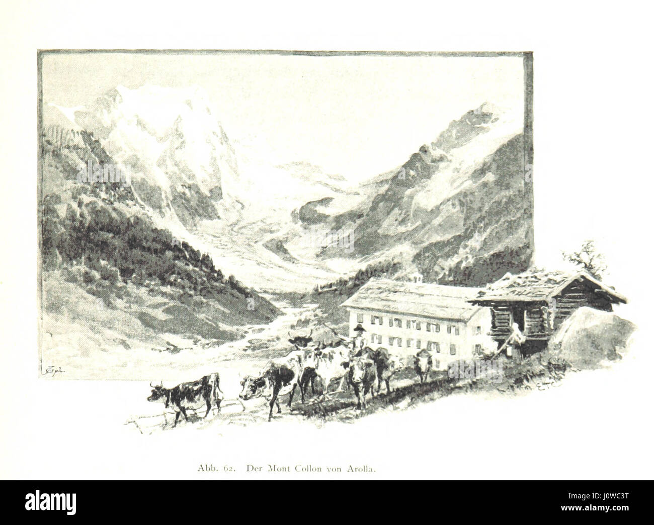 This illustrated work explores the Alpine regions, focusing on the ...